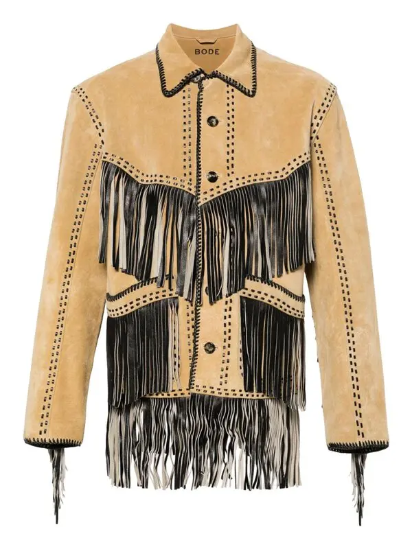 BODE Fringed Leather Jacket - Neutrals