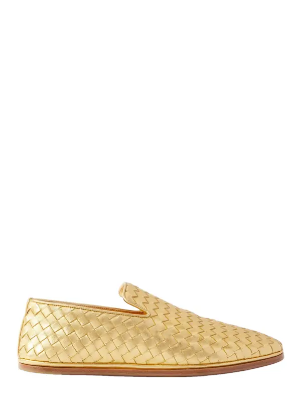 Bottega Veneta Sunday Intrecciato Leather Loafers - Gold