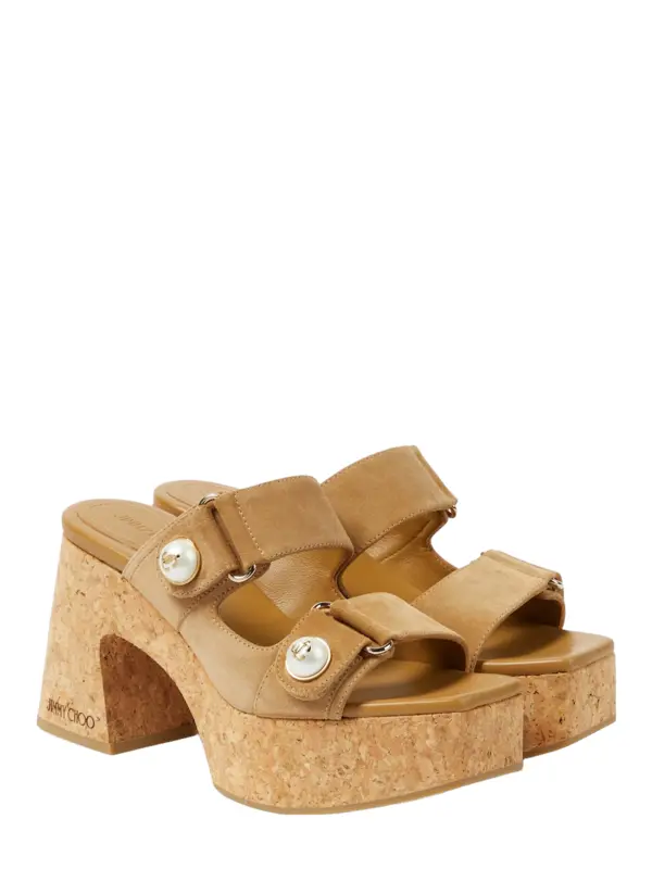 JIMMY CHOO Fayence 95 Platform Mules - Beige