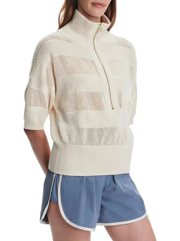 Varley Kembria Mesh Stripe Half Zip Top - Whitecap Grey
