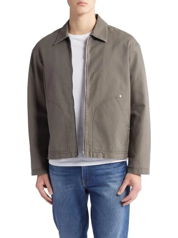 FRAME Garment Washed Denim Trucker Jacket - Olive Green