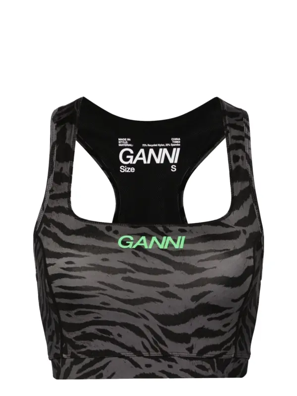 GANNI Logo Zebra-print Crop Top - Grey