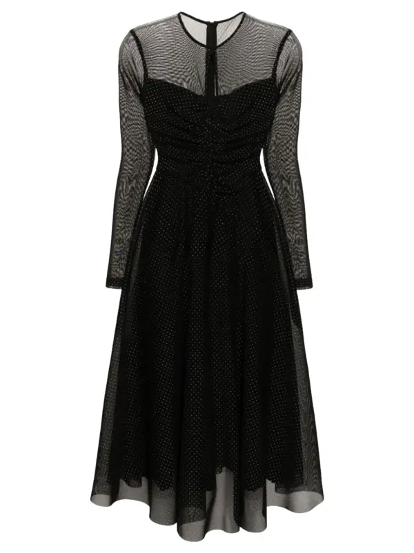NISSA Studded Flared Midi Dress - Black