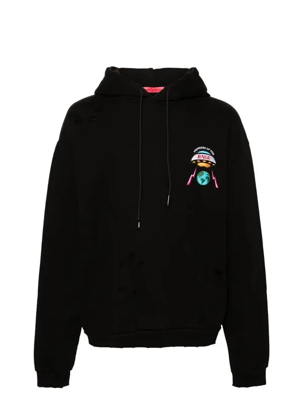 MEMBERS OF THE RAGE Logo-patch Distressed Hoodie - Black