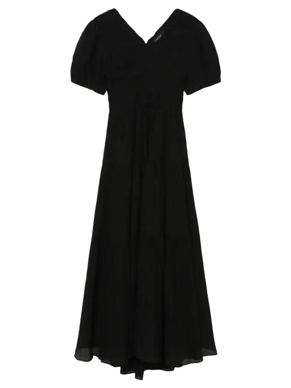 TOUT A COUP Puff-sleeves Smocked Midi Dress - Black