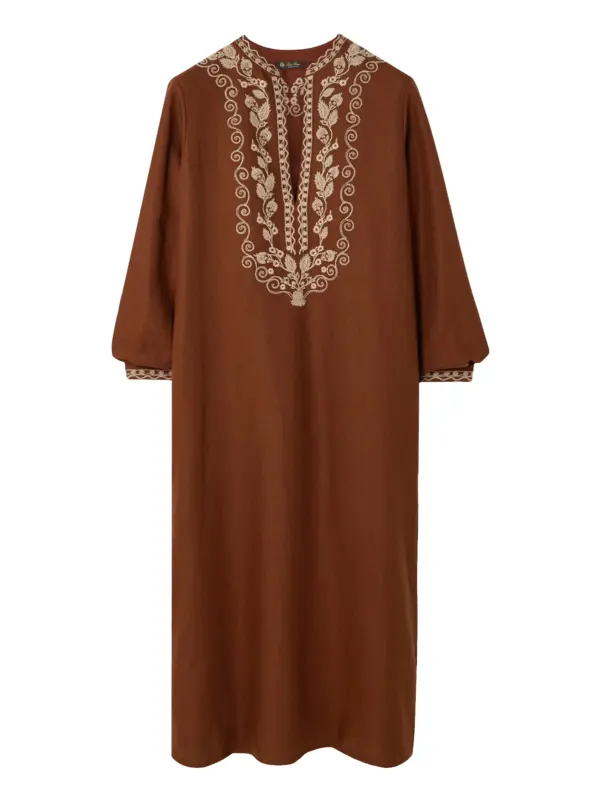 Loro Piana Embroidered Linen Kaftan - Brown