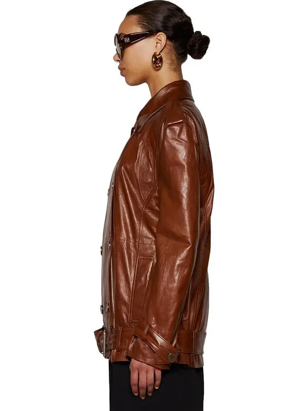 Zeynep Arçay Oversized Leather Biker Jacket - Rust