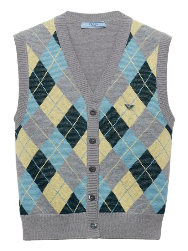 Prada Jacquard Argyle Superfine Wool Vest - Grigio