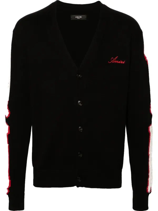Amiri Bones Intarsia-knit Cardigan - Black
