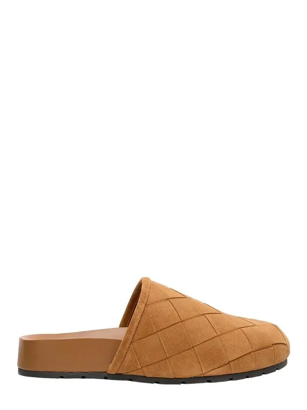 Bottega Veneta Woven Suede Slipper Mules - Caramel