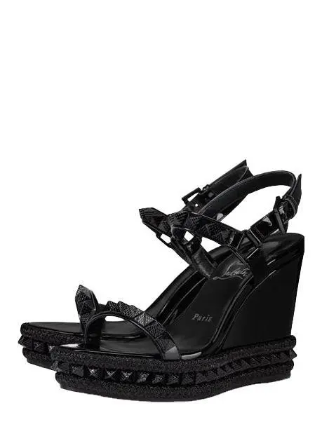 CHRISTIAN LOUBOUTIN Pyraclou Wedge Sandal - Black/ Lin Black