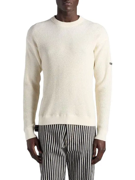 Bottega Veneta Hemp & Cotton Waffle Knit Crewneck Sweater - 9300 Dove/chalk