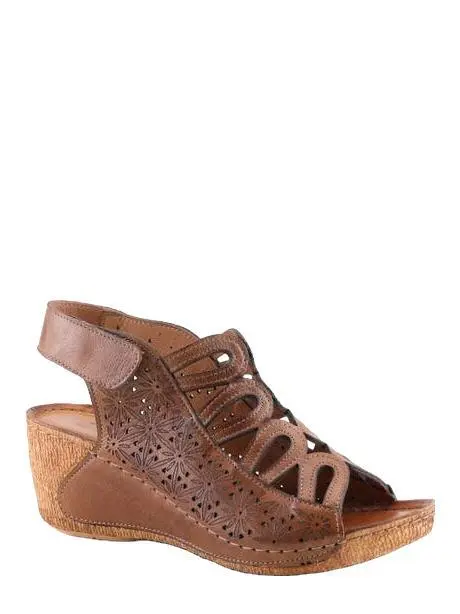 SPRING STEP SHOES Inocencia Wedge Slingback Sandal - Brown