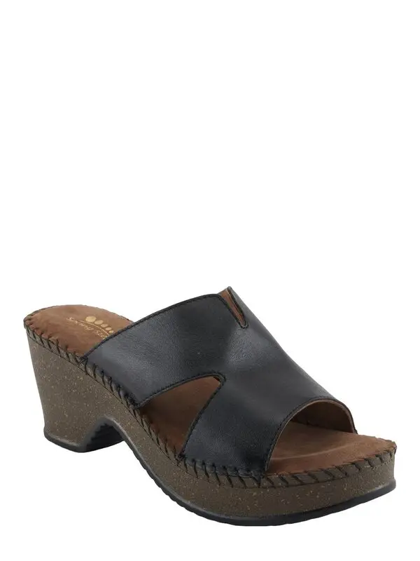 SPRING STEP SHOES Deltana Leather Platform Slide Sandal - Black