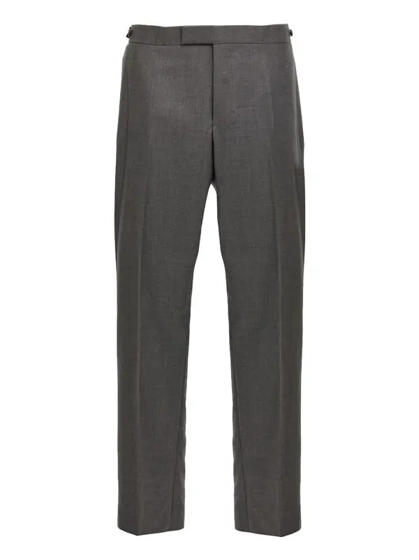 Thom Browne Super 1120s Wool Twill Trousers With 'rwb' Detailing - Gray