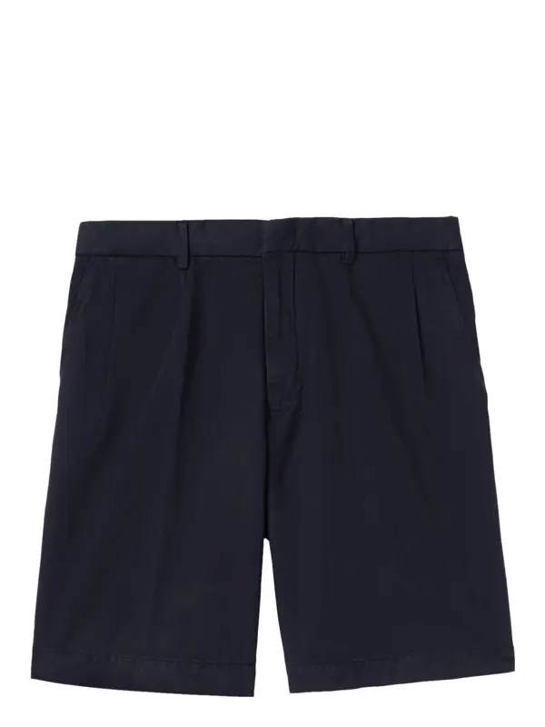 Zegna Straight-leg Pleated Cotton And Linen-blend Twill Shorts - Blue