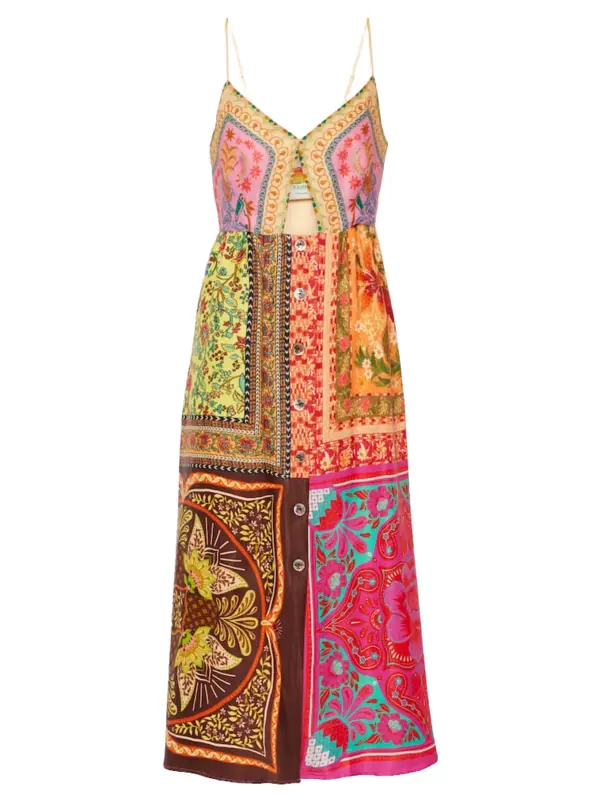 Farm Rio Mixed Scarves Midi Dress - Multicoloured