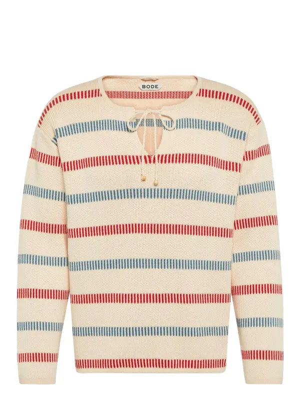 BODE Bay Stripe Cotton Sweater - Neutrals