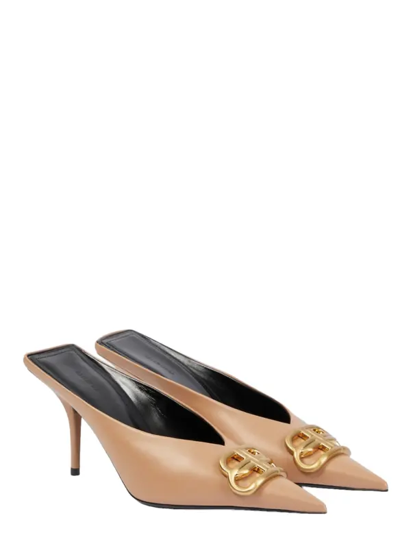 Balenciaga Square Knife 80 Bb Leather Mules - Beige