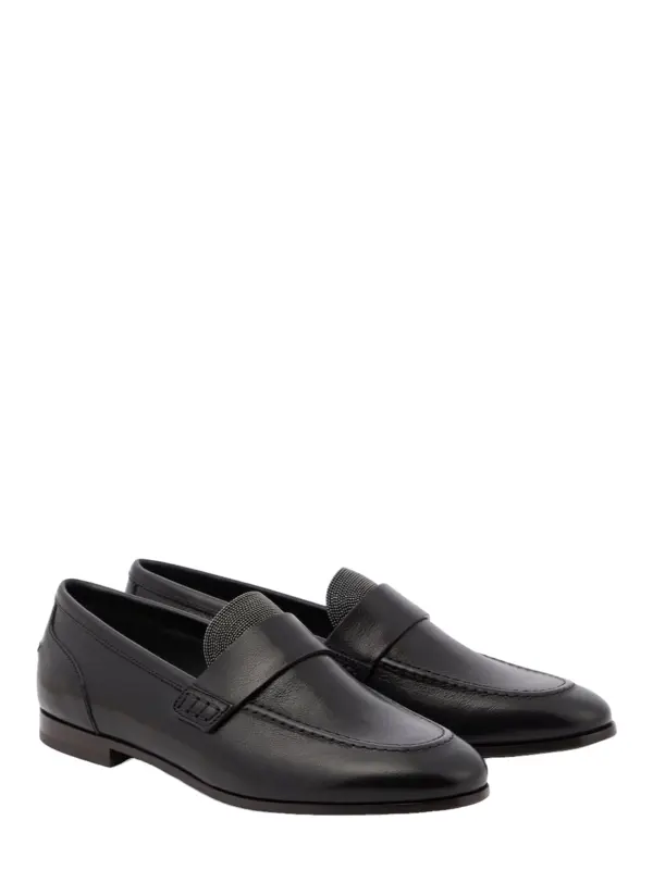 Brunello Cucinelli Monili Leather Loafers - Black