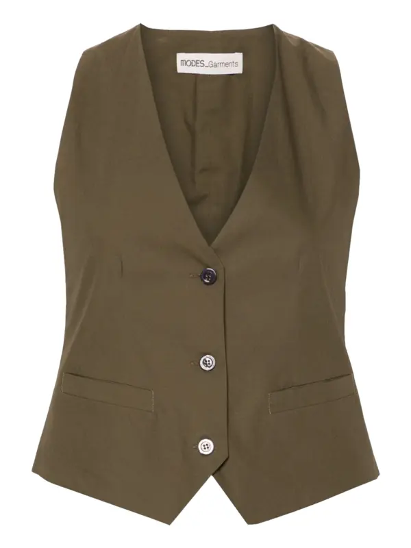 MODES GARMENTS V-neck Cotton Waistcoat - Green