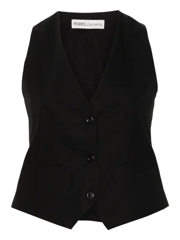 MODES GARMENTS V-neck Poplin Gilet - Black