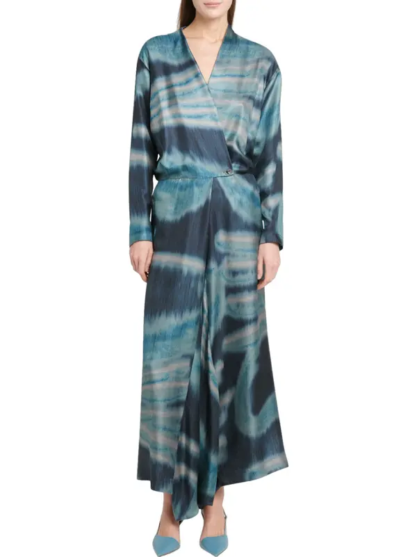 Giorgio Armani Abstract-print Silk Maxi Wrap Dress - Blue