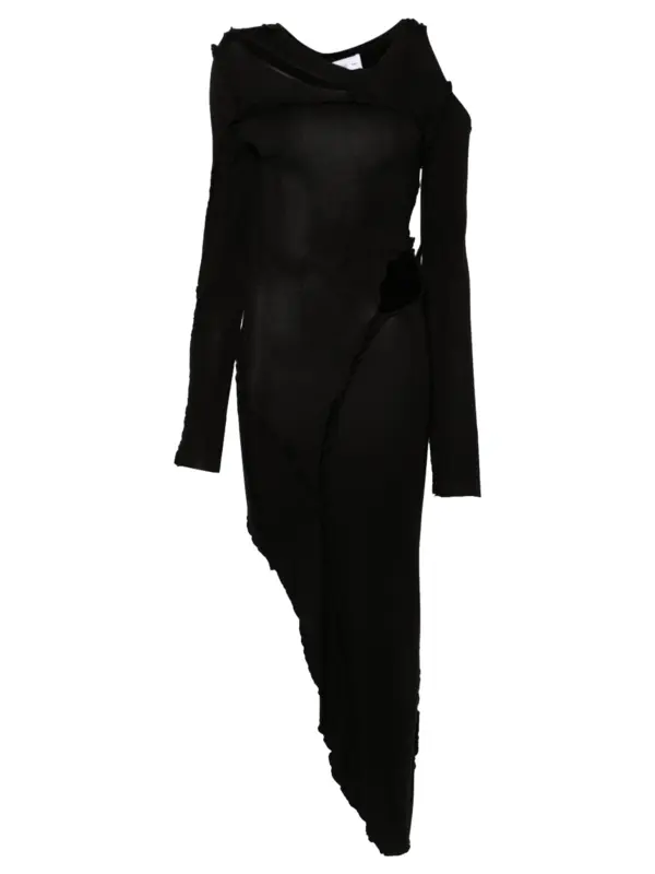 POST ARCHIVE FACTION Ruffle-detail Asymmetric Dress - Black
