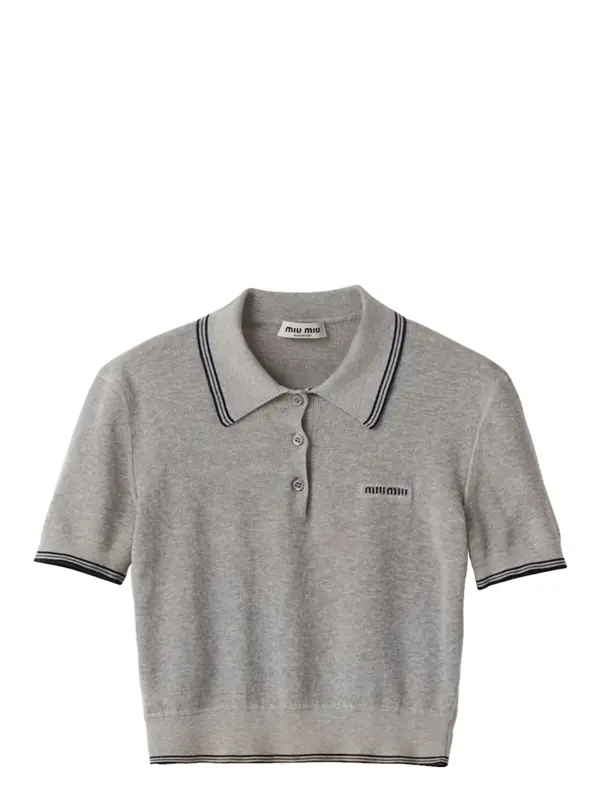 Miu Miu Striped Trim Cropped Polo Top - Marmo Blu
