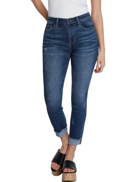 HINT OF BLU Cuffed Crop Skinny Jeans - Aged Indigo