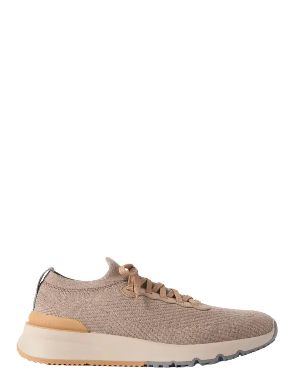 Brunello Cucinelli Leather-trimmed Knit Sneakers - Neutrals