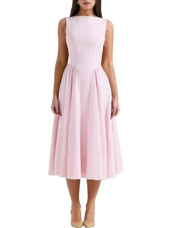 House Of Cb Open Back Midi Cocktail Dress - Pale Rosette