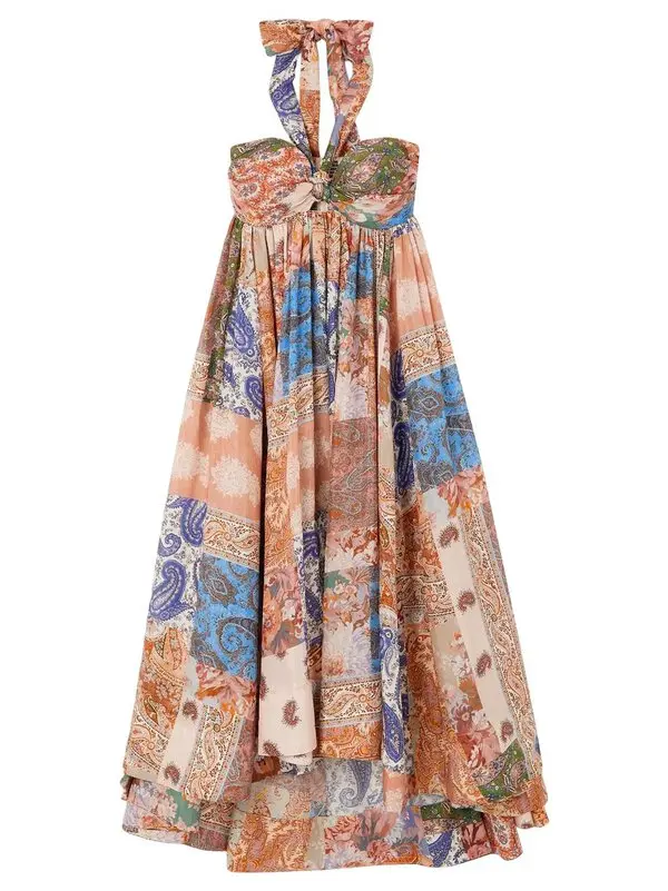 Zimmermann Devi Pleated Paisley-print Silk Halterneck Midi Dress - Multicolor