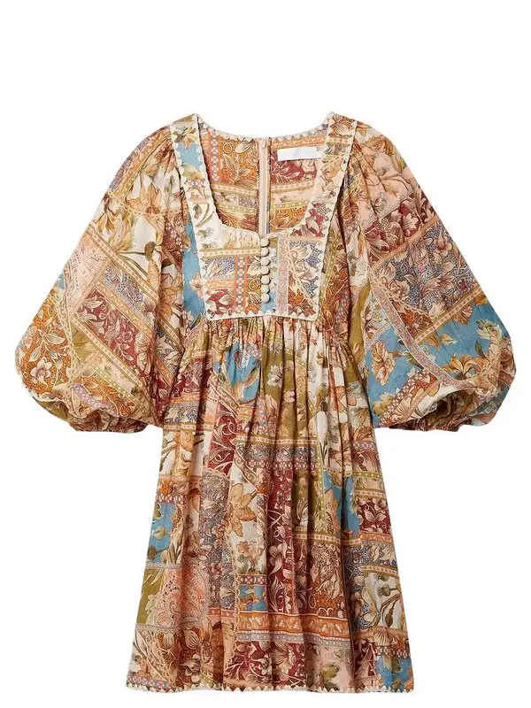 Zimmermann Chintz Crochet-trimmed Printed Ramie Mini Dress - Multicolor