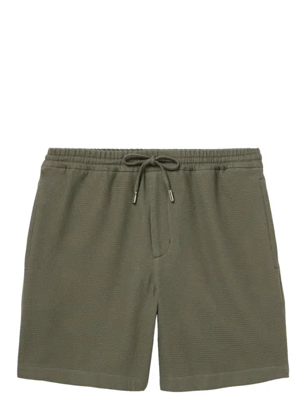 Mr P. Straight-leg Waffle-knit Organic Cotton Drawstring Shorts - Green