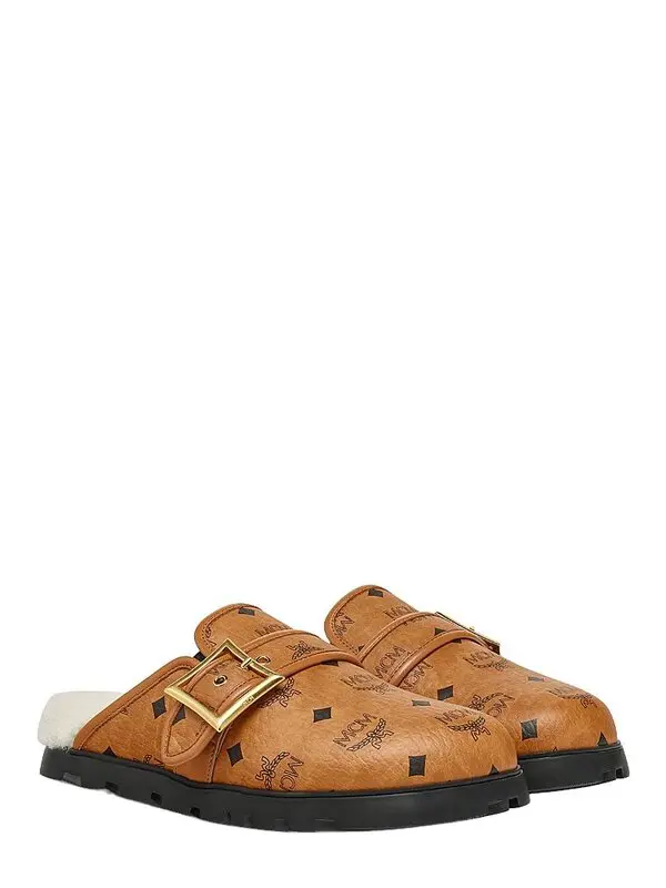Mcm Collection Visetos Flat Mules - Cognac