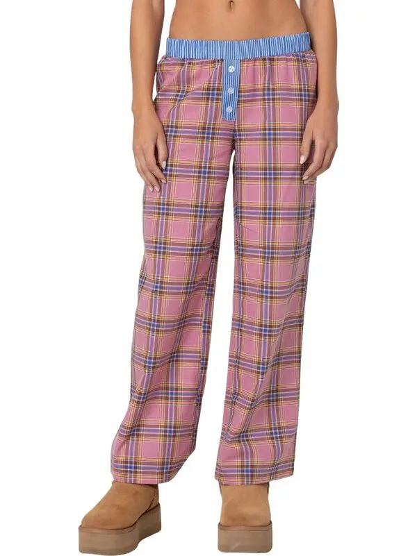 EDIKTED Plaid Lounge Pants - Pink
