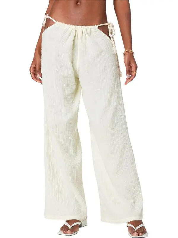 EDIKTED Leoni Cutout Cotton Gauze Pants - Cream