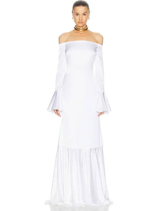 Caroline Constas Zarina Off Shoulder Trumpet Gown - Alabaster