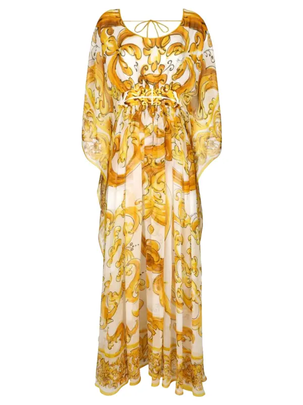 Dolce & Gabbana Majolica-print Chiffon Maxi Dress - Yellow