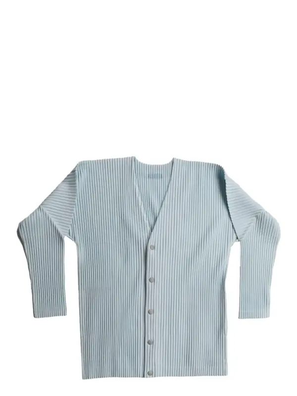 Issey Miyake Plissé-effect V-neck Cardigan - Grey