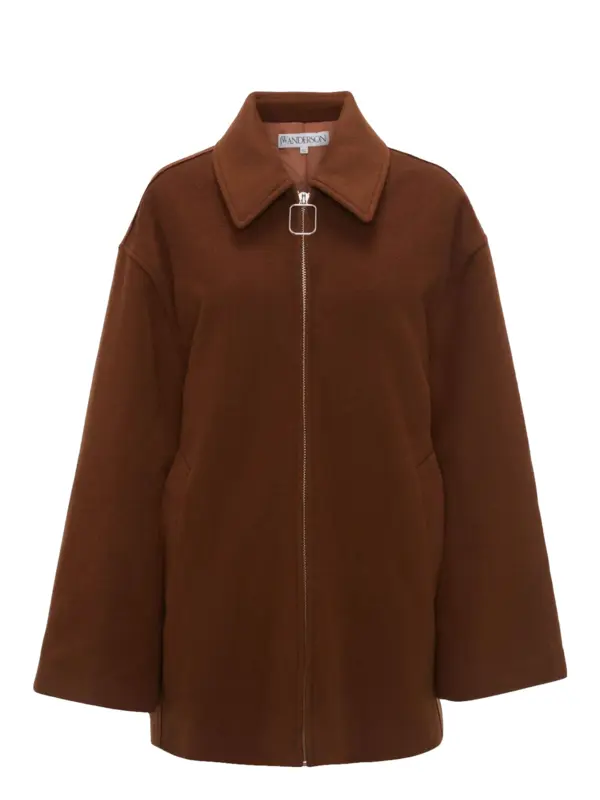 JW Anderson Logo-appliqué Wool Short Coat - Brown