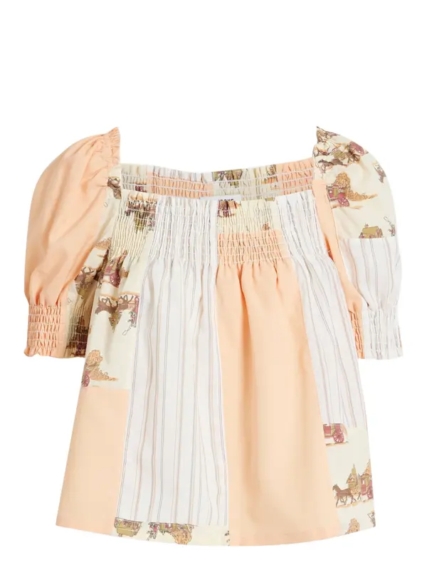 RE/DONE 70s Shirred Patchwork Printed Top - Pastel Orange
