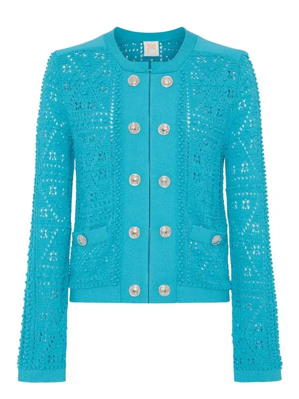 MILLY Bubble Pointelle Knit Jacket - Bright Blue