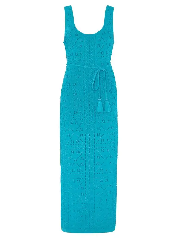 MILLY Bubble Pointelle Knit Midi Dress - Bright Blue