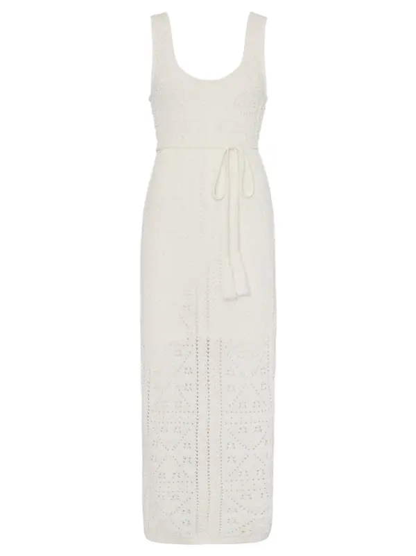MILLY Bubble Pointelle Knit Midi Dress - Ecru