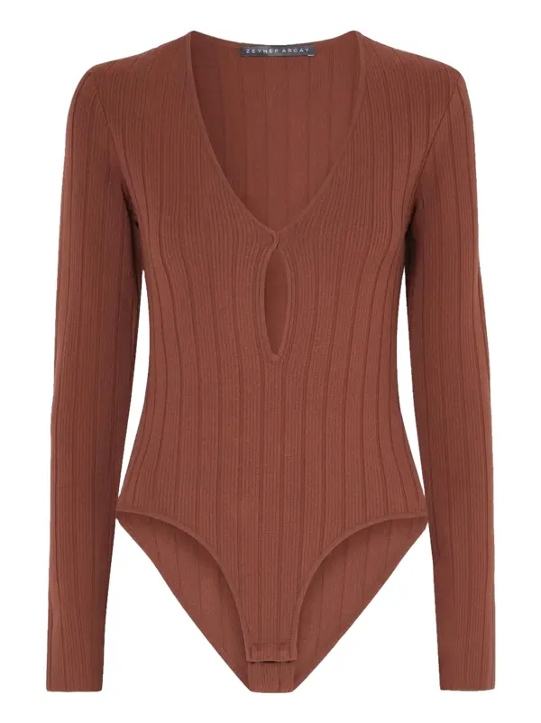 Zeynep Arçay Cutout Ribbed-knit Bodysuit - Brown