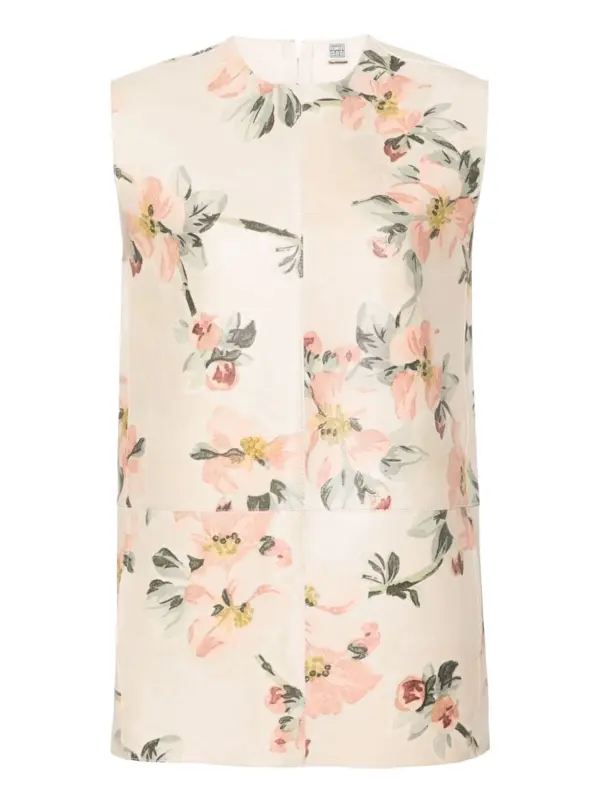 TOTÊME Vada Floral-print Leather Top - Neutrals