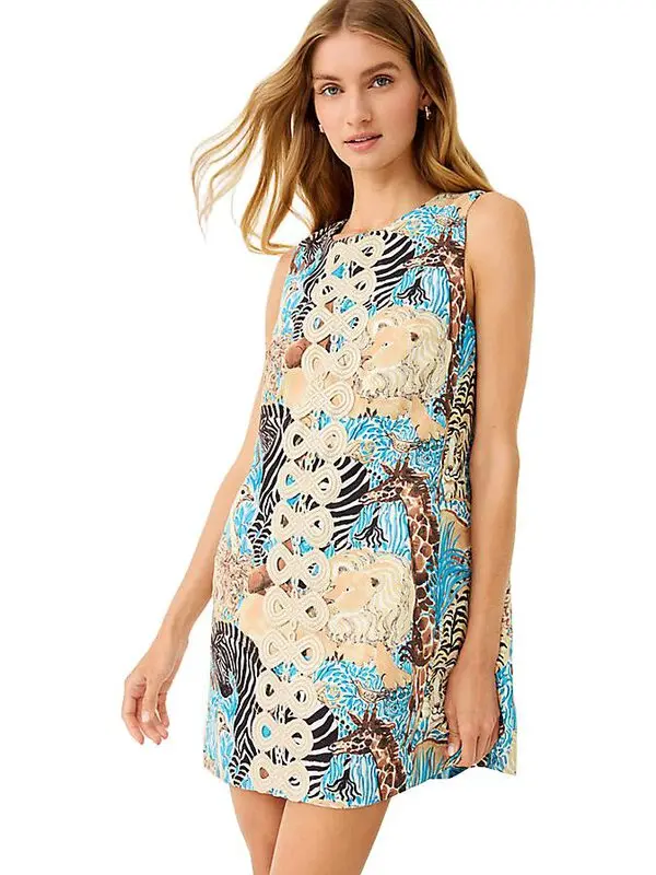 Lilly Pulitzer Edita Shift Mini Dress - Breezy Aqua Lillys Zoo Engineered Woven Shift