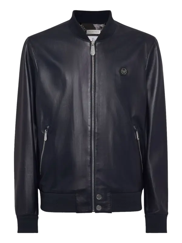 Philipp Plein Leather Bomber Jacket - Blue